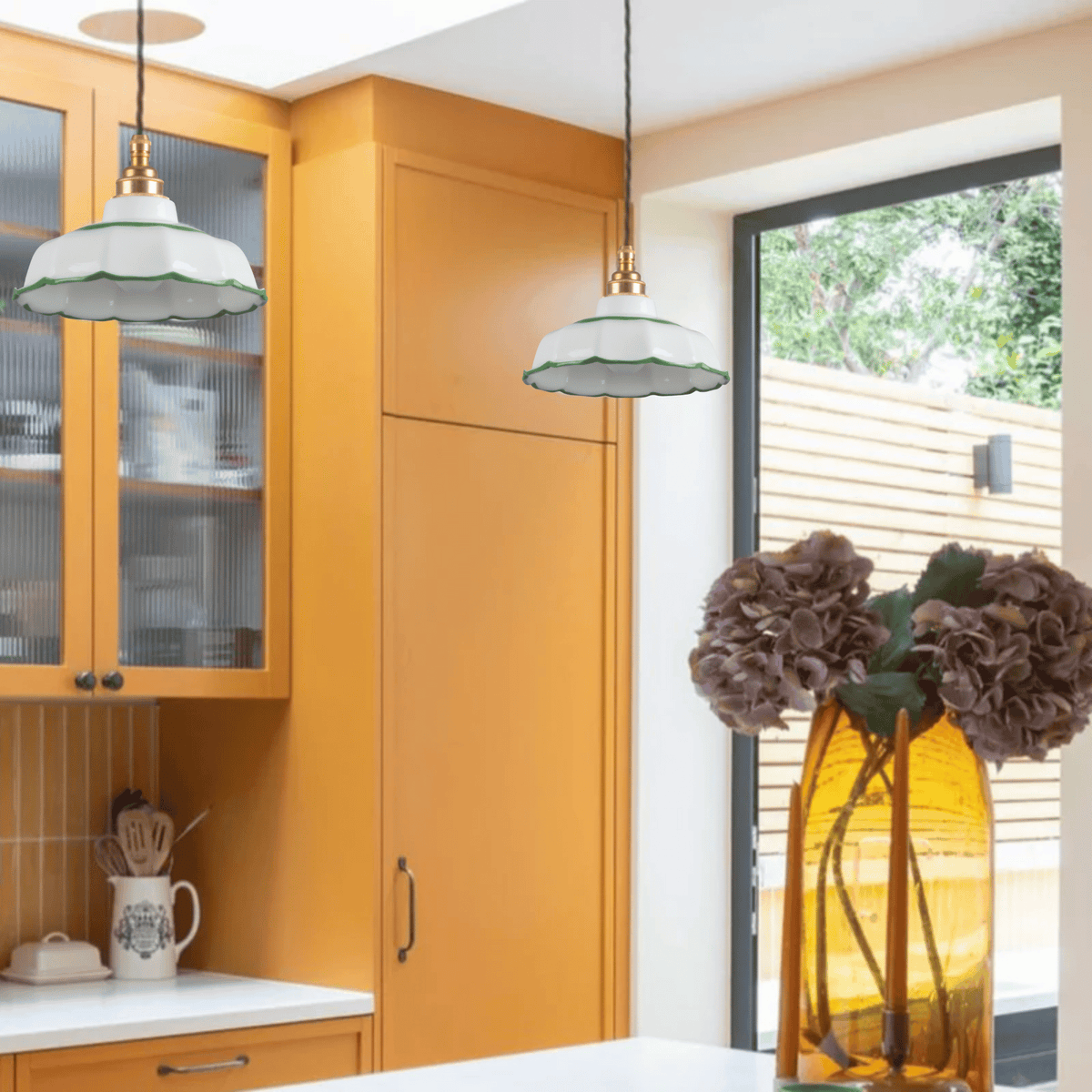 Avalon Pea Green Trim Pendant | Fine Bone China Ceramic Pendant Light ...